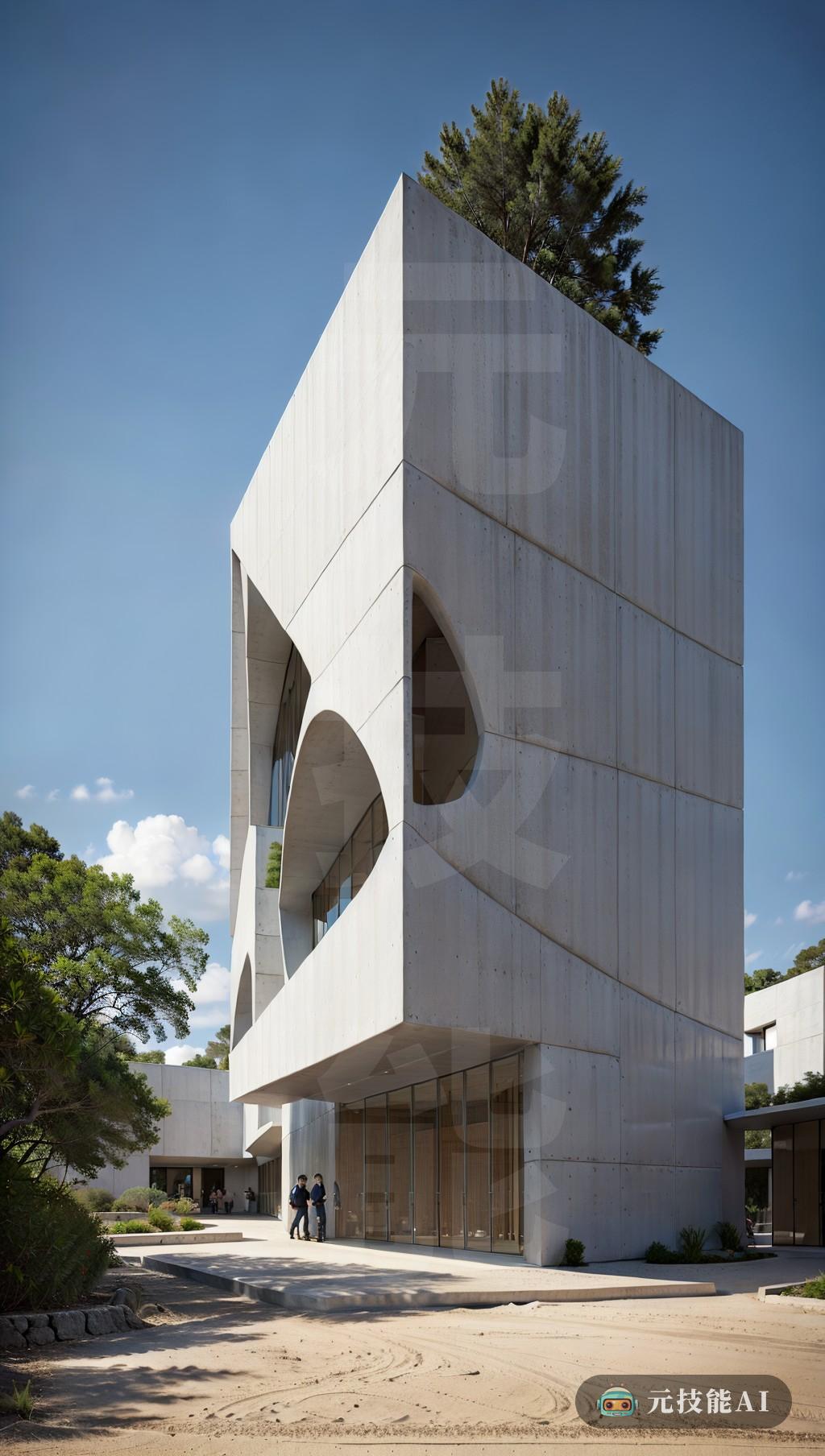 AI提示词：Zoomoon是一座由自有建筑师山崎实设计的运行建筑，以石灰石为主要材料建造，结构排除了永恒感和权威感。它的正面受到印象派的启发 ...