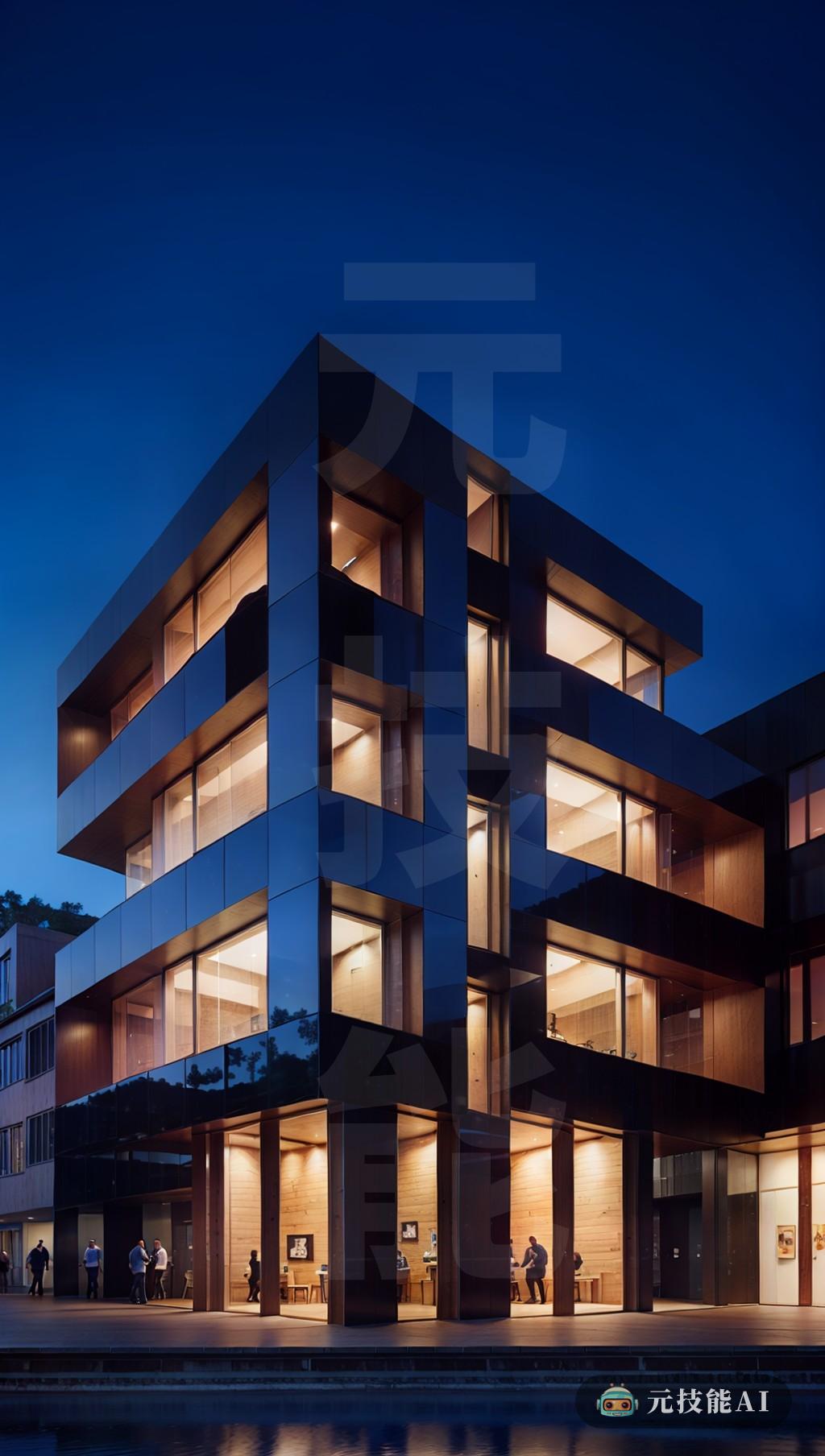 AI提示词：在繁忙的城市中心，一件引人注目的建筑杰作脱颖而出，体现了解构主义设计的经验。这一编辑挑战是一种传统的建筑规范，其钢和木结构，在以 ...